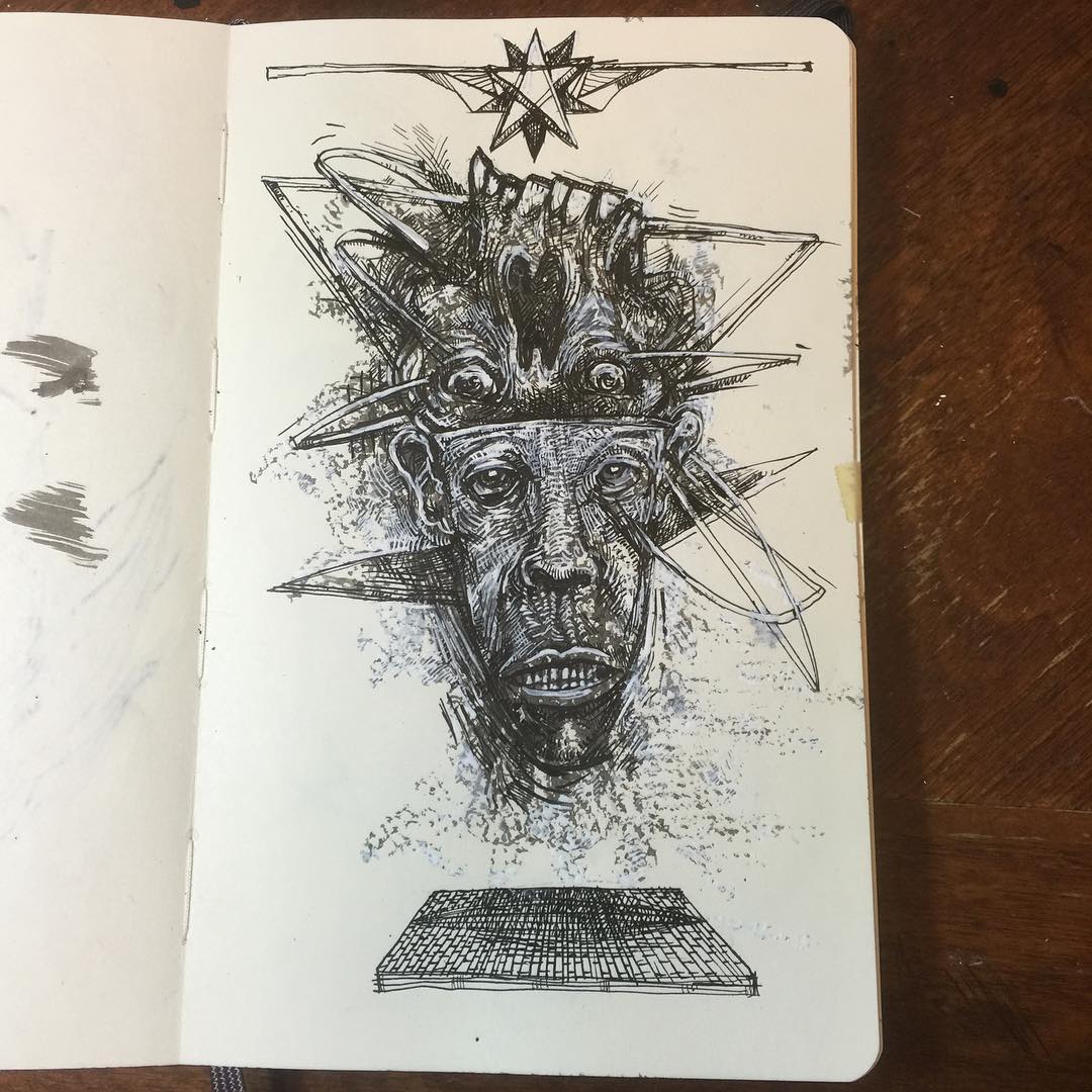 Hover State skull ink drawing Michael Herring